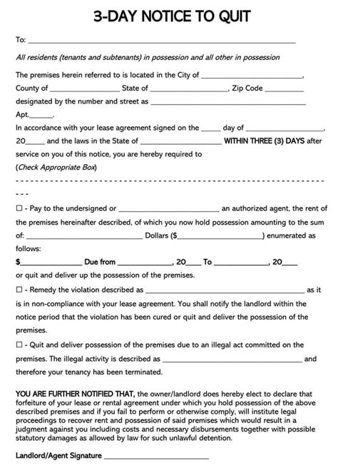 Free Three 3 Day Eviction Notice Form