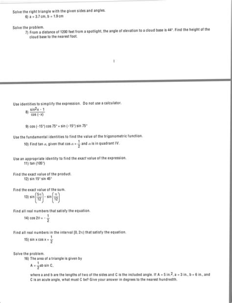 Solved Hi Please I Need Help On Trigonometry I Have A Chegg Com