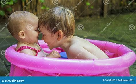 Siblings Playing In A Tub Stock Image Image Of Summer 56142565
