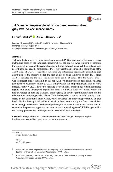 JPEG Image Tampering Localization Based On Normalized Gray Level Co