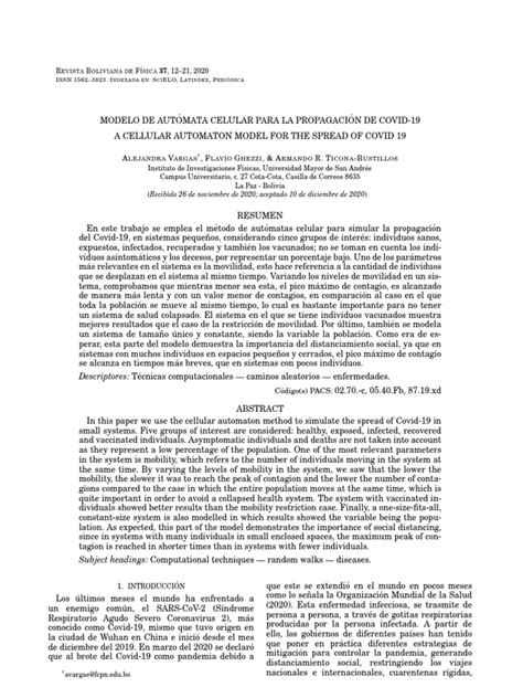 Modelo De Autómata Celular Para La Propagación De Covid 19 Pdf