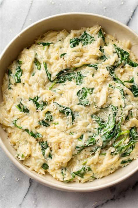 Creamy Garlic Spinach Orzo • Salt And Lavender