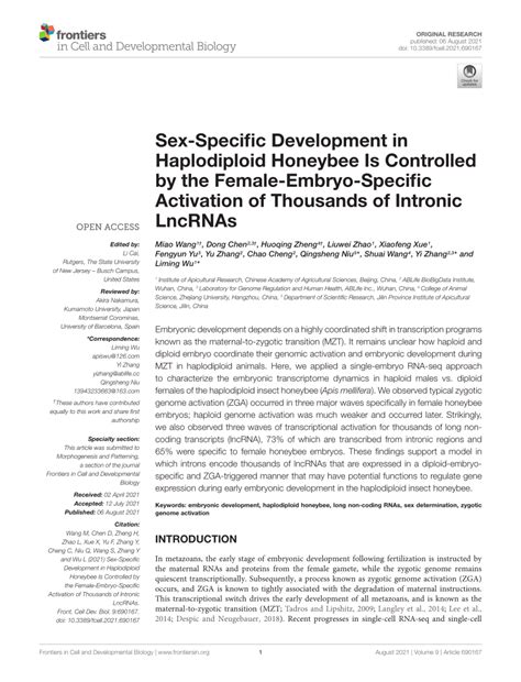 Pdf Sex Specific Development In Haplodiploid Honeybee Is Controlled
