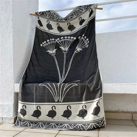 Greek Woven Beach Bath Sauna Towel With Papyrus And Duck Made In