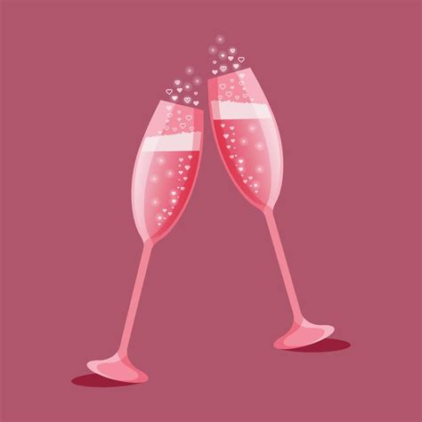 Two Glasses Of Pink Champagne With Bubbles Isolated On A Pink