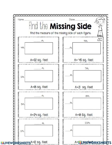 Area Missing Side Worksheet Printable Pdf Template