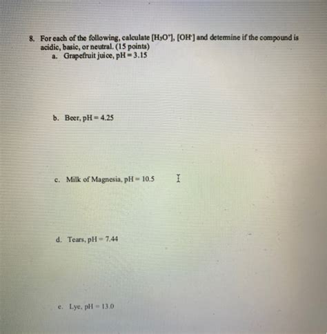Solved For Each Of The Following Calculate H OH Chegg Com
