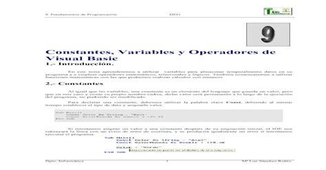 Constantes Variables Y Operadores De Visual Basiciestrassierra