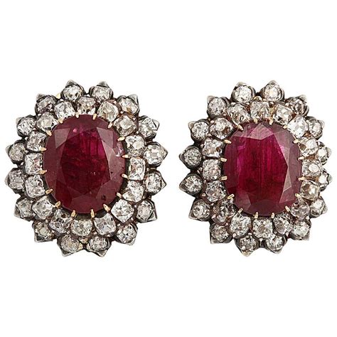 Antique Natural Burma Ruby Diamond Ear Clips For Sale At 1stdibs