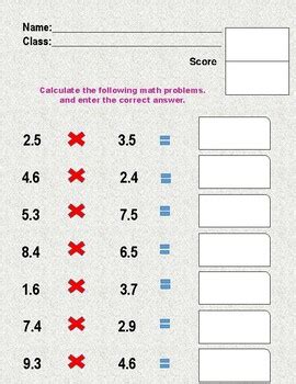 Math Exercises Calculate Decimal Number For Elementary School Student