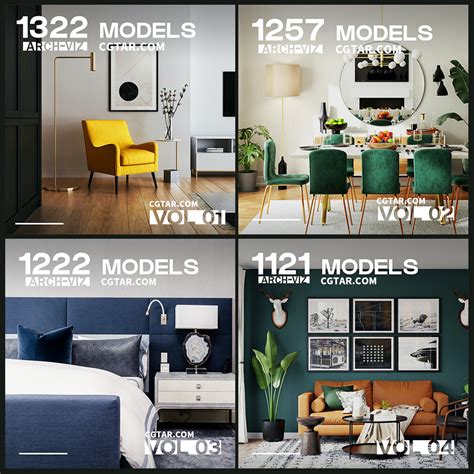 Blender 5003组室内家具桌椅柜子沙发床灯具植物3d模型插件预设（4套全）epic Bundle 5003 Interior Models Kpack Asset