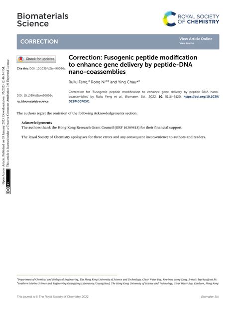 Pdf Correction Fusogenic Peptide Modification To Enhance Gene