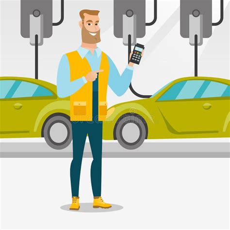 Worker Controlling Automated Assembly Line For Car Stock Vector Illustration Of Engine