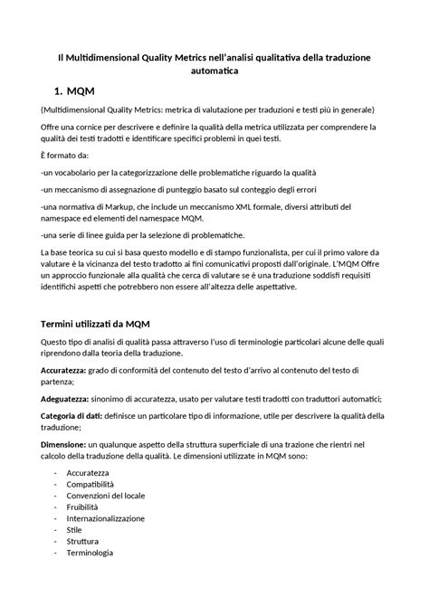 Il Multidimensional Quality Metrics Nellanalisi Qualitativa Della Traduzione Automatica Docsity