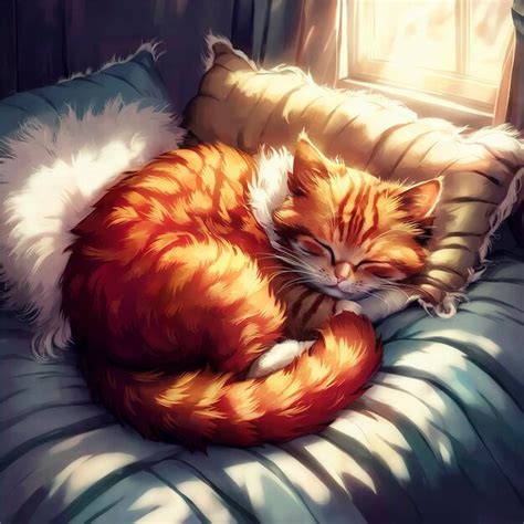 Premium Photo Cute Ginger Cat Sleeps On The Bed