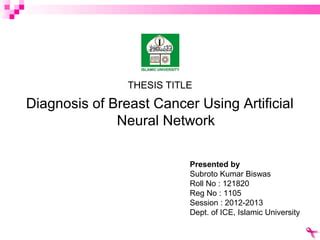 Breast Cancer Detection Using Artificial Neural Network Ppt Cancer Diseases And Conditions