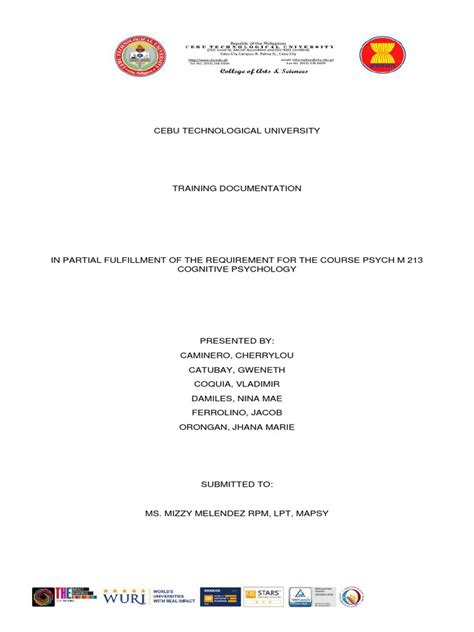 Final Requirement In Cognitive Psychology Training Documentation 1