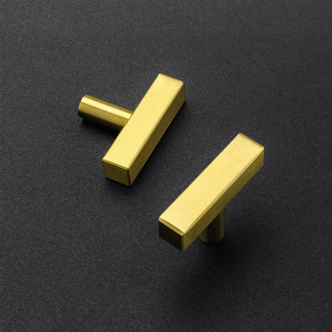10 Pack Gold T Bar Cabinet Knobs 2 Inch Square Cabinet Pulls Brushed Brass Single
