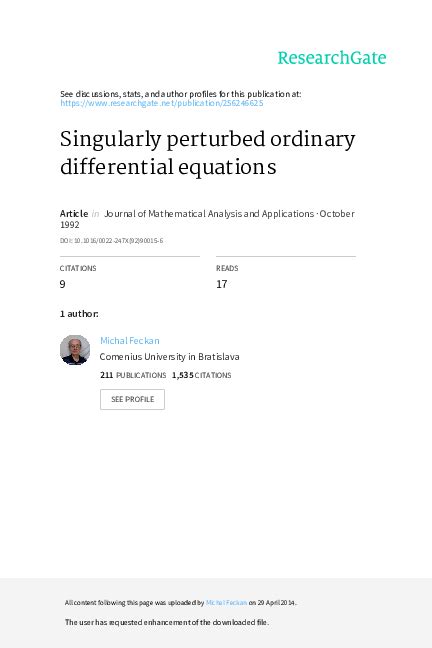 Pdf Singularly Perturbed Ordinary Differential Equations