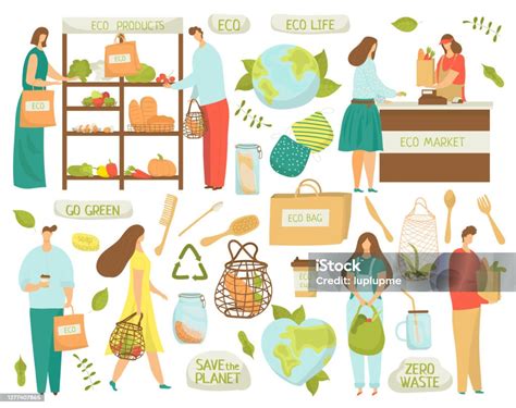 제로 폐기물 재활용 플라스틱 기호를 줄이는 에코 요소 흰색에 고립 된 생태 생활 플랫 벡터 일러스트레이션 플라스틱이 없습니다 0에 대한 스톡 벡터 아트 및 기타 이미지