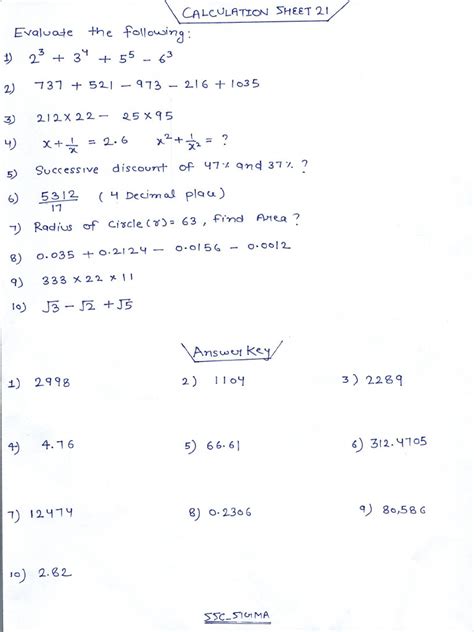 Calculation Sheets 21 40 Pdf