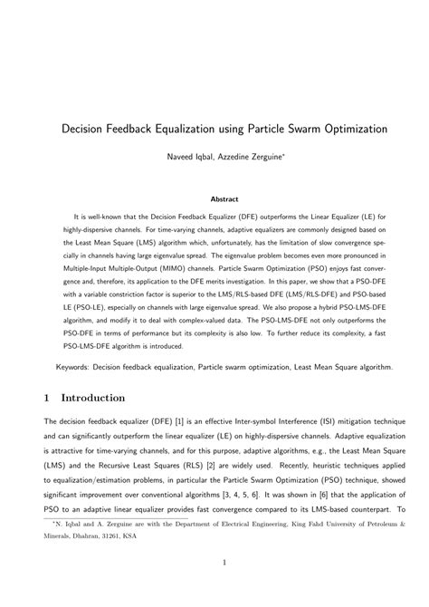 Pdf Decision Feedback Equalization Using Particle Swarm Optimization