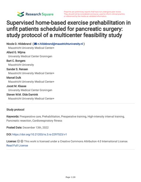 Pdf Supervised Home Based Exercise Prehabilitation In Unfit Patients