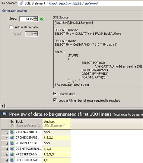 create test data using generic sql statement with sql data generator