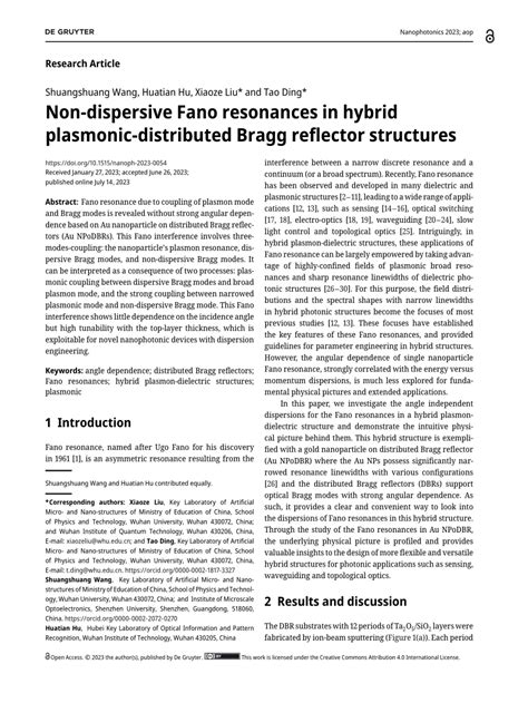 Pdf Non Dispersive Fano Resonances In Hybrid Plasmonic Distributed Bragg Reflector Structures