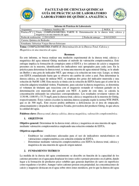 Informe Práctica 2 Determinación De La Dureza De Guitig Pdf