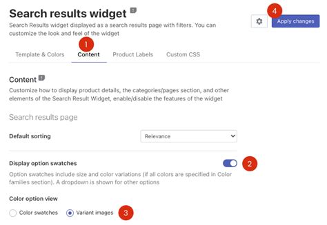 how to show option swatches in search results widget on bigcommerce