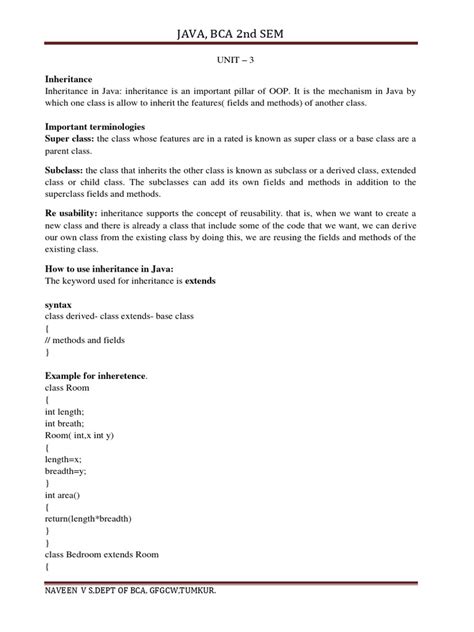 Java Unit 3 Notes Pdf Inheritance Object Oriented Programming