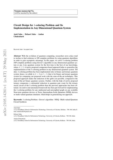 pdf circuit design for k coloring problem and its implementation in