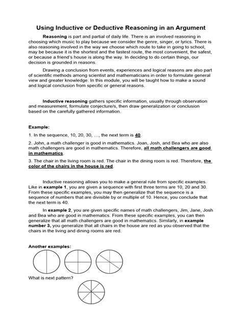 Handouts In Inductive Deductive Pdf Reason Inductive Reasoning