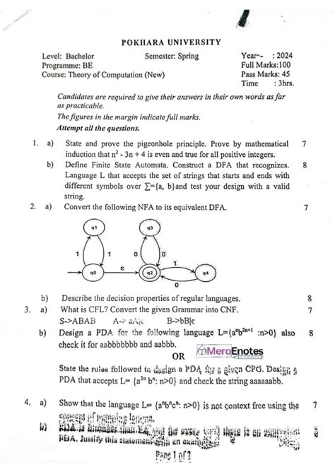 Pu Be Computer Theory Of Computation Question Paper 4th Sem Mero Enotes