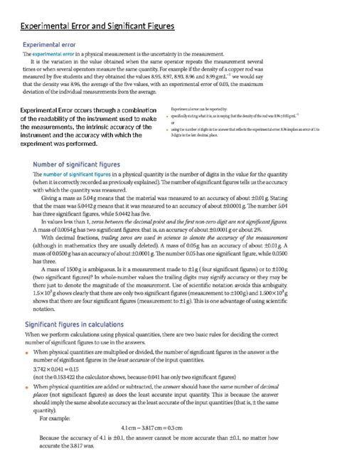 Experimental Error And Significant Figures Experimental Error And Significant Figures