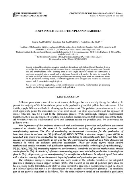 Pdf Sustainable Production Planning Models Constanta Zoie Radulescu