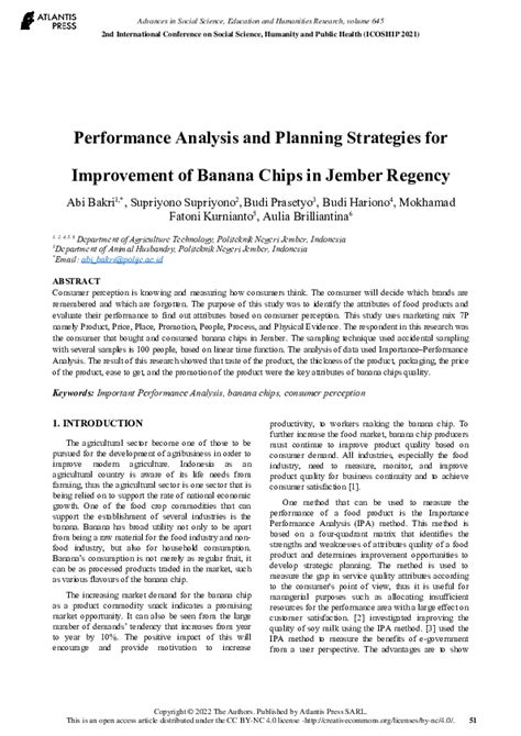 Pdf Performance Analysis And Planning Strategies For Improvement Of Banana Chips In Jember Regency