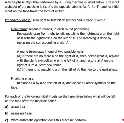 Solved A Three Phase Algorithm Performed By A Turing Machine
