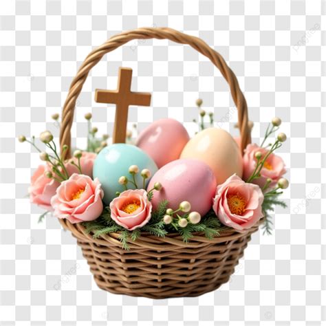Keranjang Paskah Dengan Silang Dan Telur Berwarna Warni Ilustrasi Clipart Keranjang Paskah