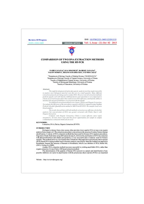 Pdf Comparision Of Two Dna Extraction Methods Using The Rt Pcr