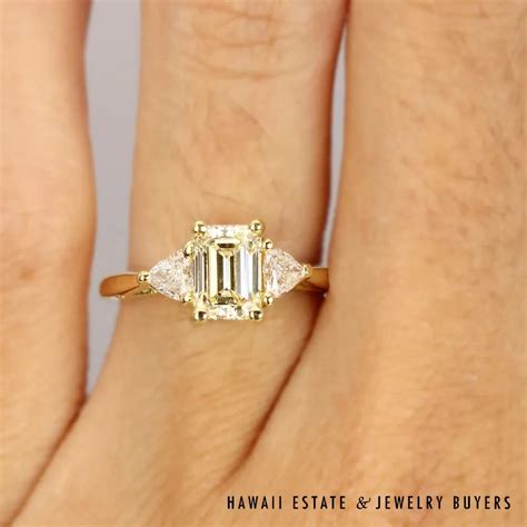 150ctw Diamond Engagement Emerald Cut And Trillion 18k Yellow Gold
