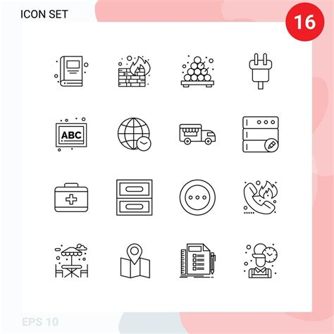 Modern Set Of 16 Outlines Pictograph Of Preschool Abc Japanese Power
