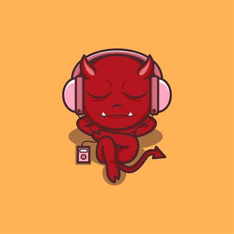 Premium Vector Cute Cartoon Devil Enjoying Music