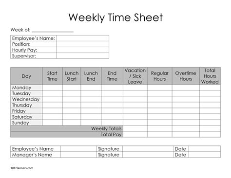 Free Timesheet Template Printables Instant Download