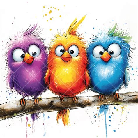 Whimsical Birds Clipart Bundle Funny Aquarell Bird S Digital