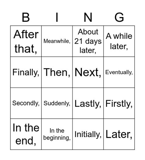 Temporal Conjunction Bingo Card