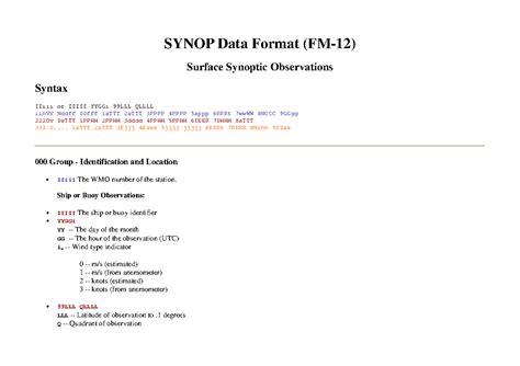 Synop For Wotlrkhold Synop Data Format Fm 12 Surface Synoptic Synop For Wotlrkhold Synop Data Format Fm 12 Surface Synoptic