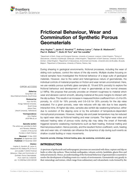 Pdf Frictional Behaviour Wear And Comminution Of Synthetic Porous Geomaterials