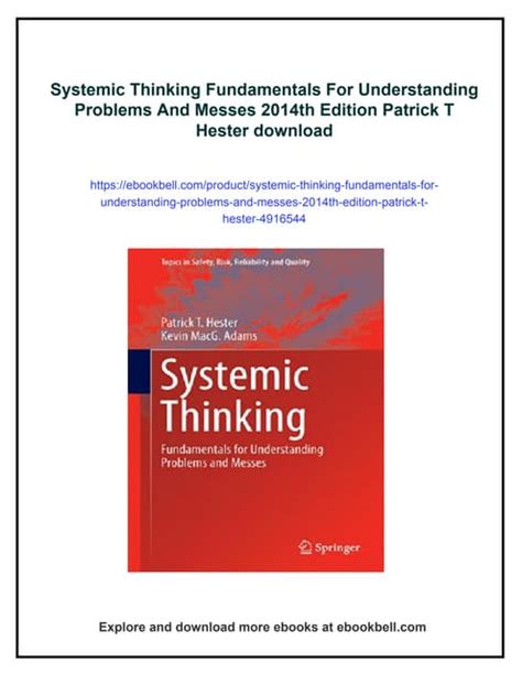 Systemic Thinking Fundamentals For Understanding Problems And Messes 2014th Edition Patrick T